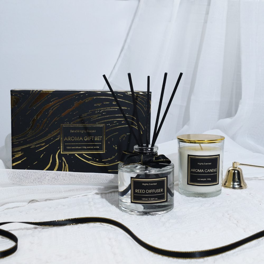 Black & Gold Reed Diffuser & Candle Gift Set - Runfan